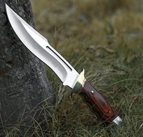Kratos ZF9 Bowie Knife | Handmade | 13.25" Hardened High Carbon 440 Stainless Steel | 30-degree double bevel Edge | Wood Handle | Leather Sheath | Outdoor Hunting, Bushcraft, Boning, & Camping