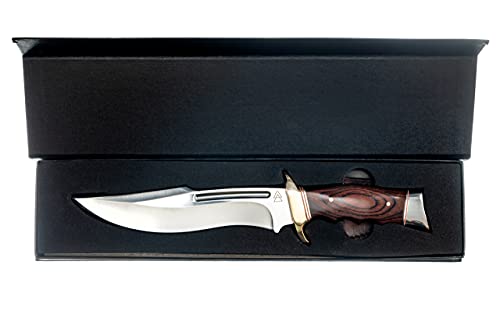 Kratos ZF9 Bowie Knife | Handmade | 13.25" Hardened High Carbon 440 Stainless Steel | 30-degree double bevel Edge | Wood Handle | Leather Sheath | Outdoor Hunting, Bushcraft, Boning, & Camping