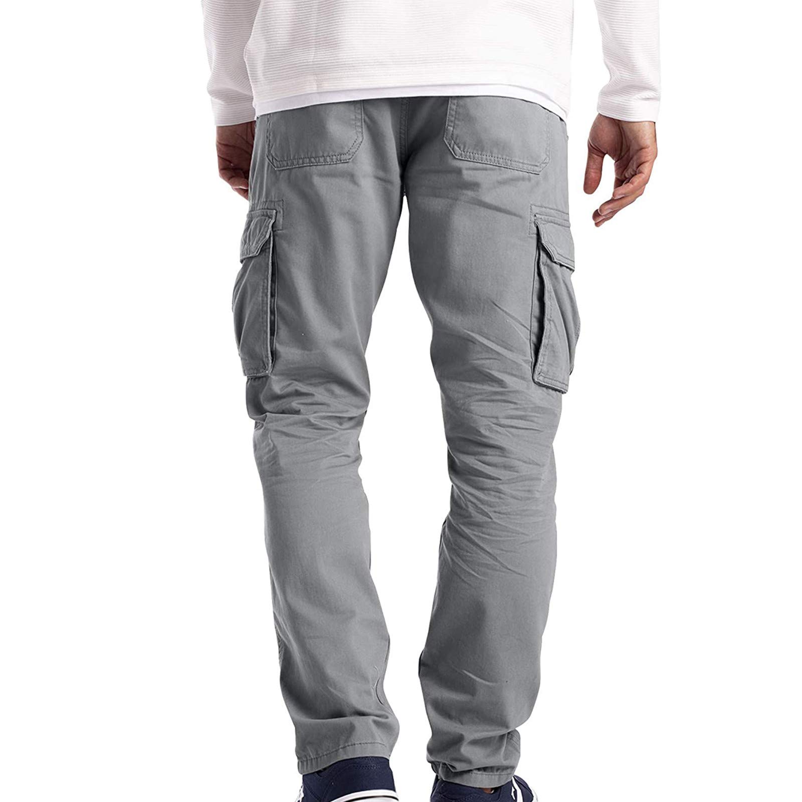 Bobono Men's Casual Military Cargo Pants, 6 Pockets Work Combat Outdoor Trousers Gray