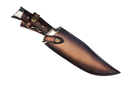 Kratos ZF9 Bowie Knife | Handmade | 13.25" Hardened High Carbon 440 Stainless Steel | 30-degree double bevel Edge | Wood Handle | Leather Sheath | Outdoor Hunting, Bushcraft, Boning, & Camping