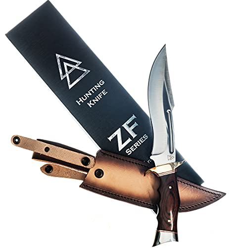 Kratos ZF9 Bowie Knife | Handmade | 13.25" Hardened High Carbon 440 Stainless Steel | 30-degree double bevel Edge | Wood Handle | Leather Sheath | Outdoor Hunting, Bushcraft, Boning, & Camping