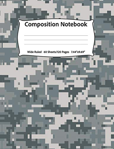 Composition Notebook: Wide Ruled, 60 Sheets/120 Pages, 7.44" x 9.69 Digital Green Military Camouflage