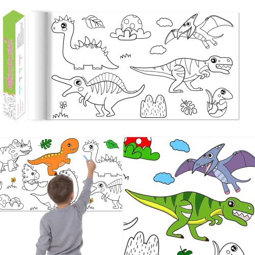 BABORUI Removable Sticky Childrens Drawing Roll, Dinosaur Drawing Paper for Kids, 118*11.8 Inches Large Coloring Paper Roll for Kids, Coloring Books Painting, Drawing & Art Supplies