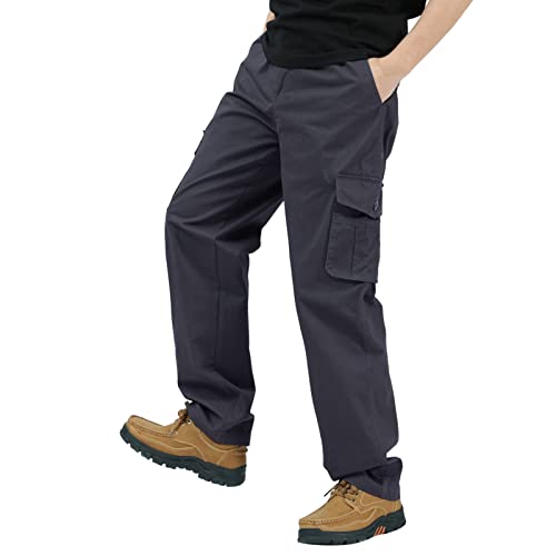 Mens Casual Cargo Pants Expandable Waist Sports Hiking Workout Joggers Relaxed-Fit Multi Pocket Military Camo Combat Work Pants Outdoor Lightweight Tactical Wild Trousers(Dark Gray,Large)