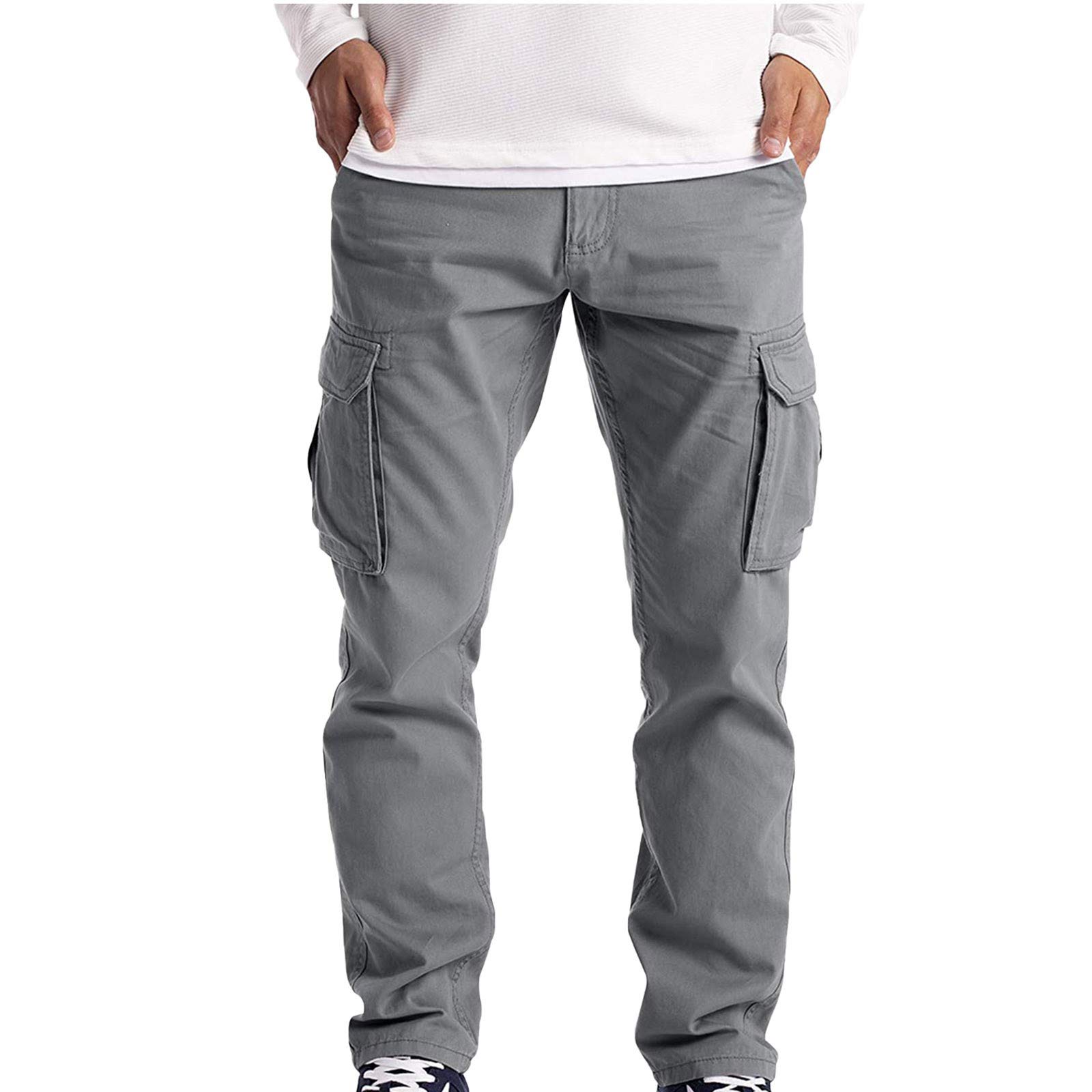 Bobono Men's Casual Military Cargo Pants, 6 Pockets Work Combat Outdoor Trousers Gray