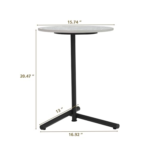 JACH Simplify Round Pedestal Accent Side Table, Minimalist Rock Board Side Table for Living Room, Bedroom, Suitable for Pairing with Sofas, 21" x 17" x 16", (Grey)
