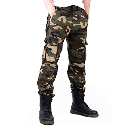 MNXOIA Men Casual Tactical Camouflage Cargo Pants Camo Pattern Army Combat Pants Cotton Work Pockets Military Trousers Gray Camo 32