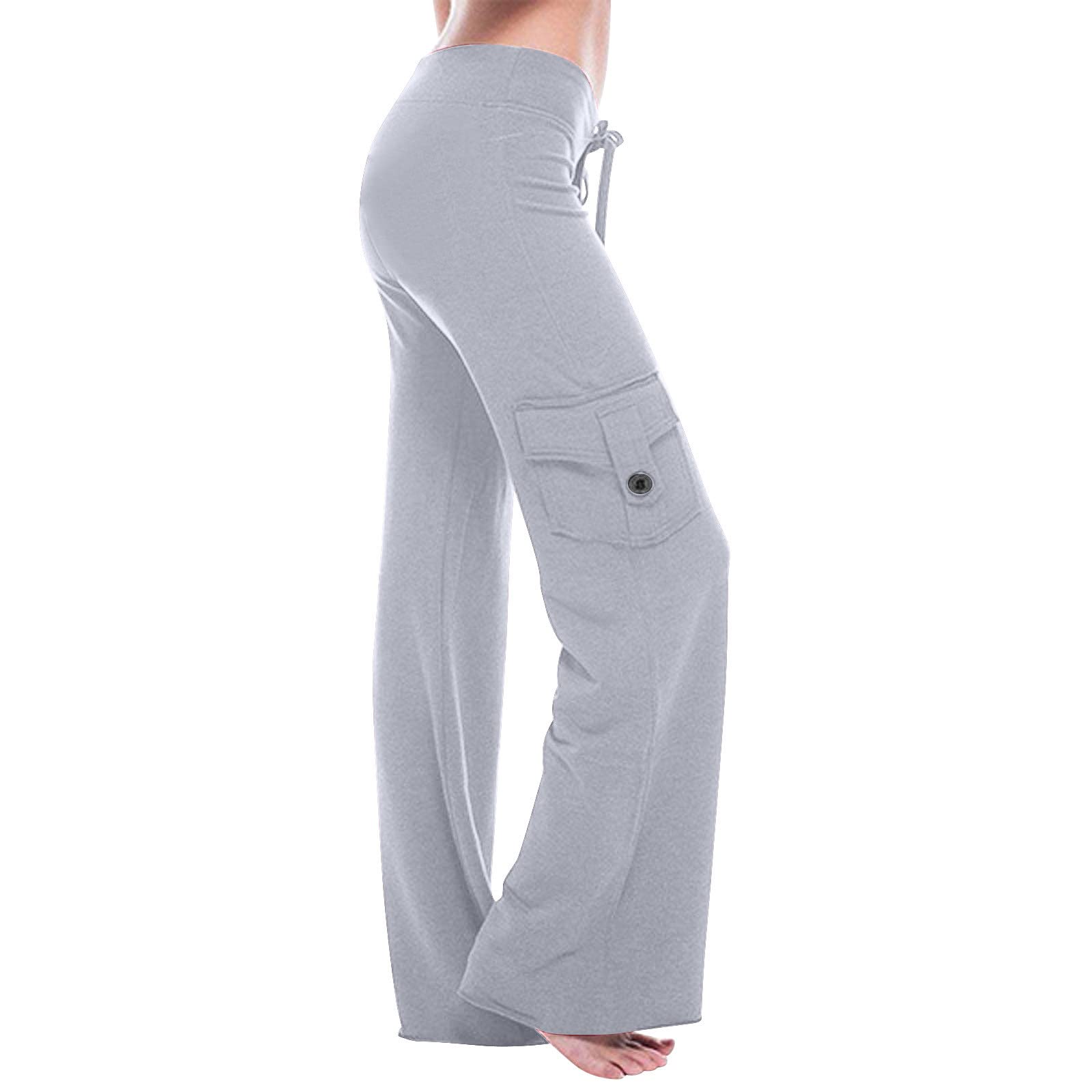 Boho Harem Pants Women High Waist Stretch Cargo Pants for Women Casual Military Army Cargo Combat Work Pants with Pockets Bootcut Trousers Gray M