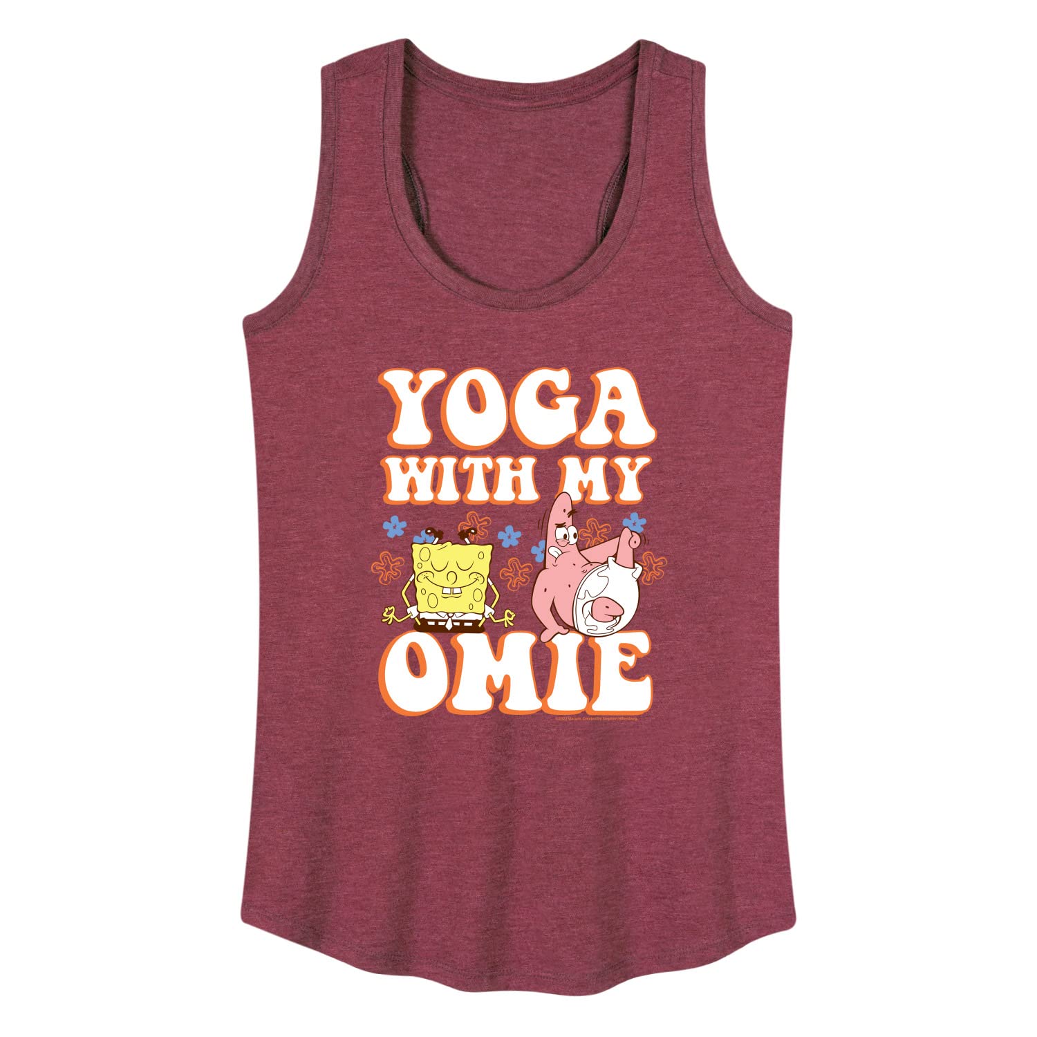 HYBRID APPAREL - Spongebob Squarepants - Yoga with My Omie - Women's Racerback Tank Top - Size Medium Heather Wine