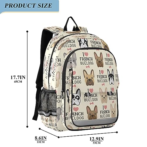 ALAZA I Love French Bulldog 17 inch School Backpack for Kids Girls Boy for Elementary Middle High School Students