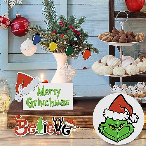 Christmas Tiered Tray Decorations Set Gifts (Tray Not Included) -𝑮𝒓𝒊𝒏𝒄𝒉𝒔 Christmas Decor,Grinchmas Table Top Xmas Christmas Party Decorations (Green-B)