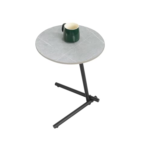 JACH Simplify Round Pedestal Accent Side Table, Minimalist Rock Board Side Table for Living Room, Bedroom, Suitable for Pairing with Sofas, 21" x 17" x 16", (Grey)
