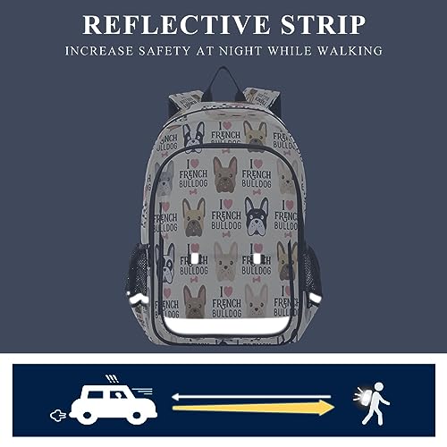 ALAZA I Love French Bulldog 17 inch School Backpack for Kids Girls Boy for Elementary Middle High School Students