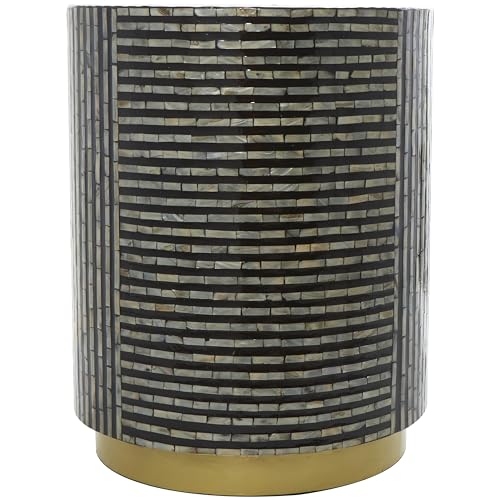 Deco 79 Mother of Pearl Shell Geometric Drum Accent Table with Gold Base, 18" x 18" x 23", Black