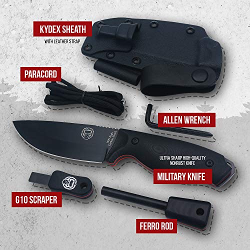 Bushcraft Survival Knife | Full Tang Fixed Blade Outdoor Camping Hunting Knife In Sheath Gift For Him | 1095 High Carbon Steel Knife Fire Starter Scraper & Paracord | Bushcraft Survival Knife Gift
