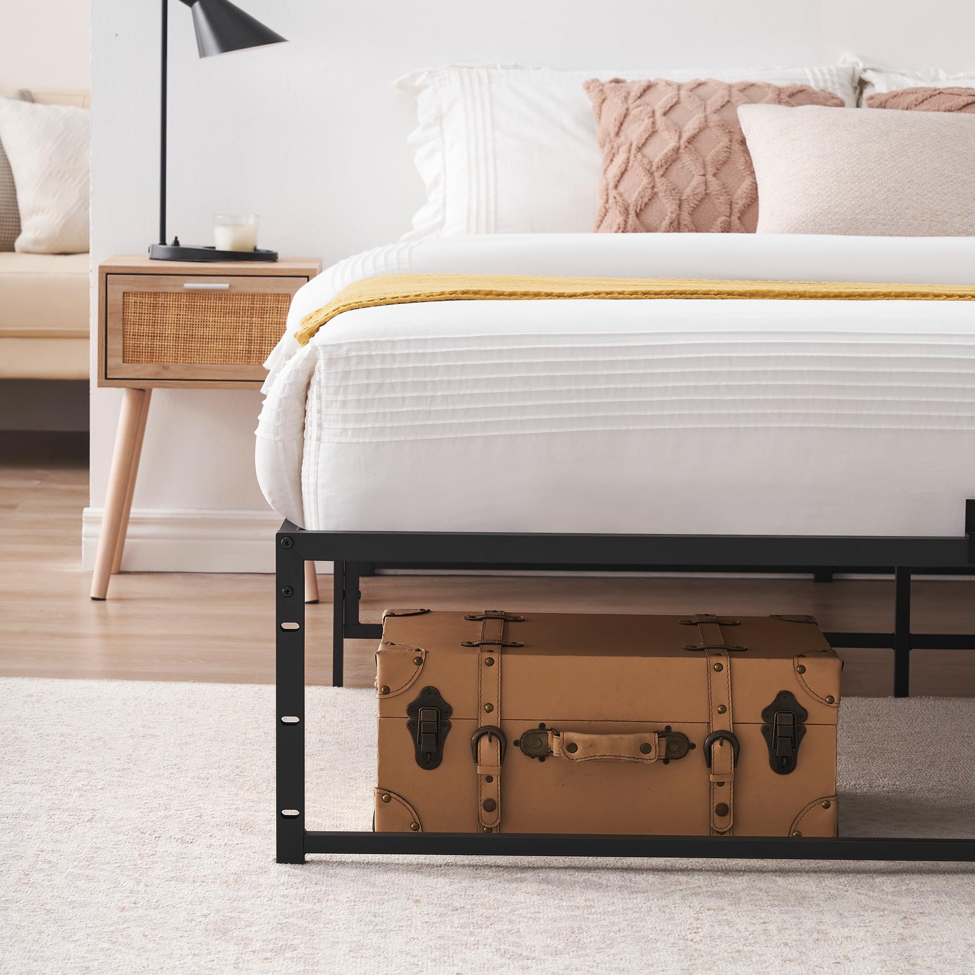 IDEALHOUSE Queen Size Bed Frame, Ultra Sturdy Metal Queen Bed Platform Frame with 3 in 1 Steel Support, 14 inch No Box Spring Needed Easy to Assemble Black Bedframe - Queen