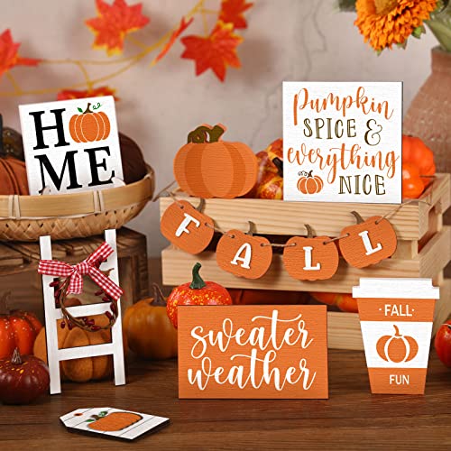 Two Tiered Tray with 11 Pcs Wooden Signs, Farmhouse Tiered Tray Decor Set Rustic Wood Home Kitchen Table Stand Decor Decorative Table Shelf Centerpiece(Autumn Style)