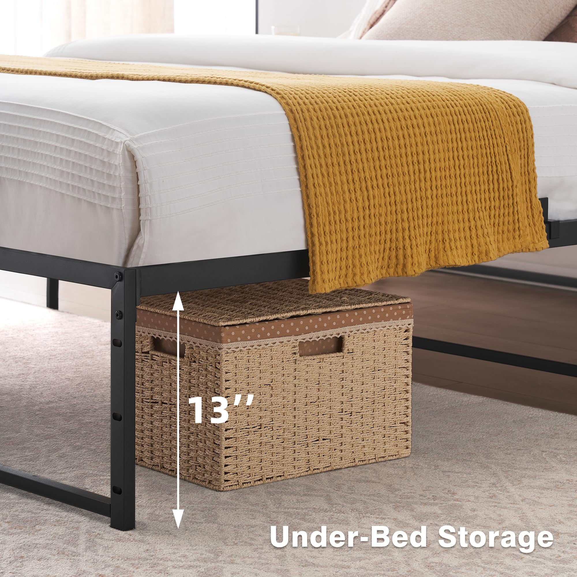 IDEALHOUSE Queen Size Bed Frame, Ultra Sturdy Metal Queen Bed Platform Frame with 3 in 1 Steel Support, 14 inch No Box Spring Needed Easy to Assemble Black Bedframe - Queen