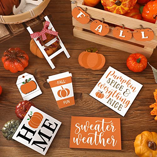 Two Tiered Tray with 11 Pcs Wooden Signs, Farmhouse Tiered Tray Decor Set Rustic Wood Home Kitchen Table Stand Decor Decorative Table Shelf Centerpiece(Autumn Style)