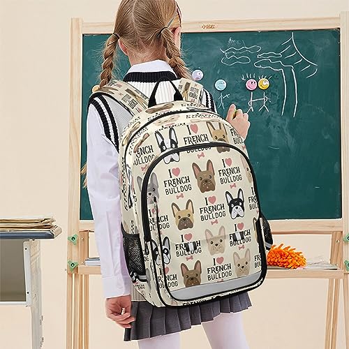 ALAZA I Love French Bulldog 17 inch School Backpack for Kids Girls Boy for Elementary Middle High School Students