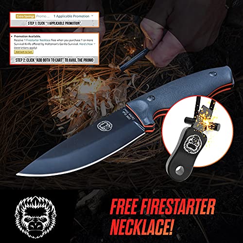 Bushcraft Survival Knife | Full Tang Fixed Blade Outdoor Camping Hunting Knife In Sheath Gift For Him | 1095 High Carbon Steel Knife Fire Starter Scraper & Paracord | Bushcraft Survival Knife Gift