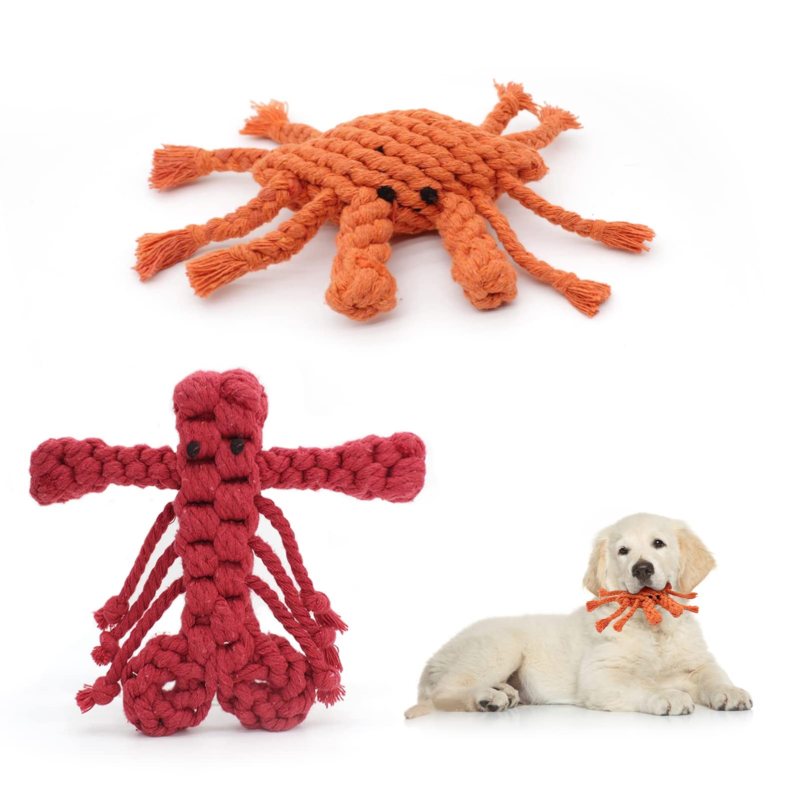 WishLotus 2Pc Dinosaur and Duck Shaped Dog Toys for Aggressive Chewers, Cotton Dog Chew Toys for Small to Large Breeds (Crab+Lobster)