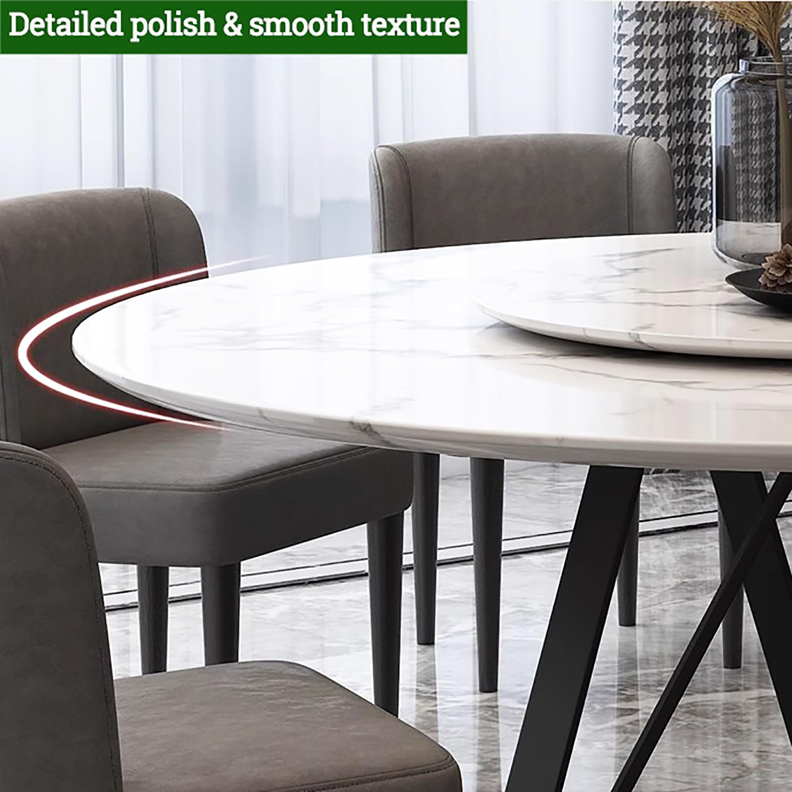 Marble Round Dining Table with Lazy Susan,Modern Kitchen & Dining Room Tables with Metal Base,Premium Circle Dining Table Pedestal Dining-Table Only(70.8" L x 70.8" W x 29.5" H, White & Golden)