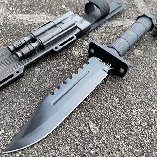 ADCODK Tactical Bowie Knife with Sheath Fixed Blade Survival Hunting Knives with Non-Slip Handle and Sharpener & Fire Starter for Camping Outdoor Adventure