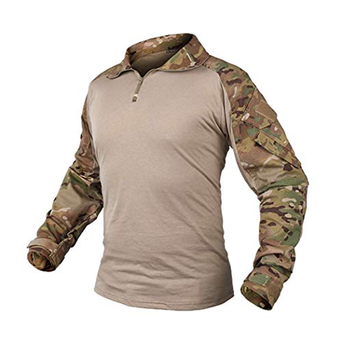 IDOGEAR Men G3 Combat Shirt with Elbow Pads Rapid Assault Long Sleeve Shirt Tactical Military Airsoft Clothing (Multi-camo, X-Large)