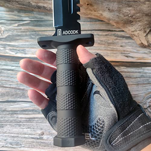 ADCODK Tactical Bowie Knife with Sheath Fixed Blade Survival Hunting Knives with Non-Slip Handle and Sharpener & Fire Starter for Camping Outdoor Adventure