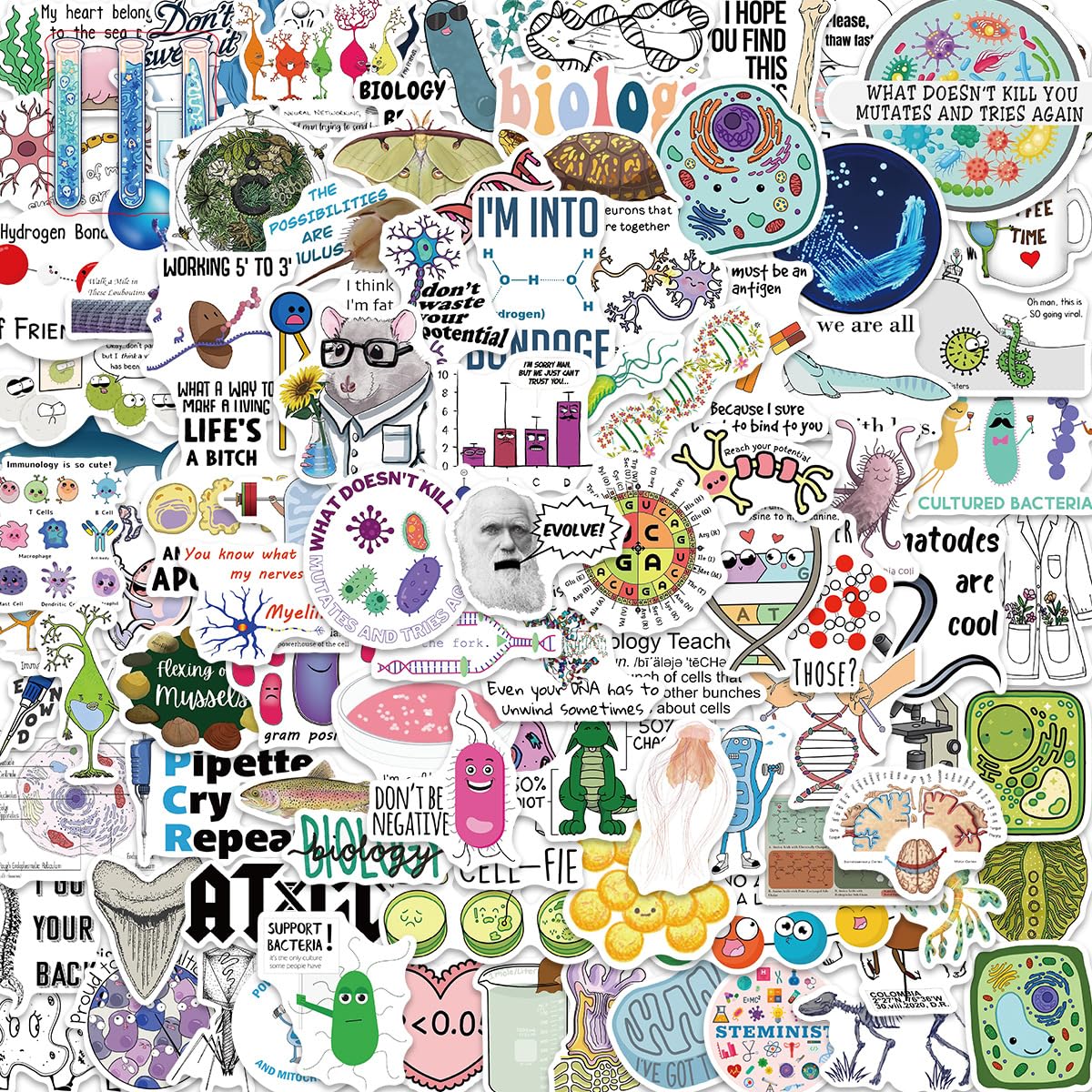100 PCS Biology Stickers | Aesthetics Vinyl Waterproof Science Laptop Marine Biology Stickers for Water Bottles, Scrapbooking, Helmet - Biology Stickers Funny Gifts for Kids, Teens, Adults