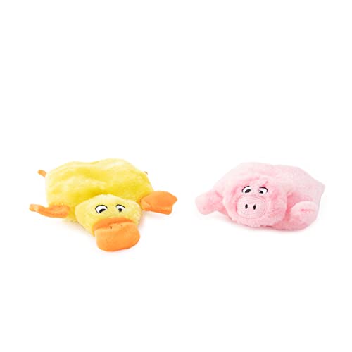 ZippyPaws Squeakie Pads - 2 Pack of Stuffing-Free Squeaky Dog Toys, Plush No Stuffing Puppy Toys, Dog Stuff for Small & Medium Dogs, Flat Squeaky Toys for Dog Birthday - Duck & Pig