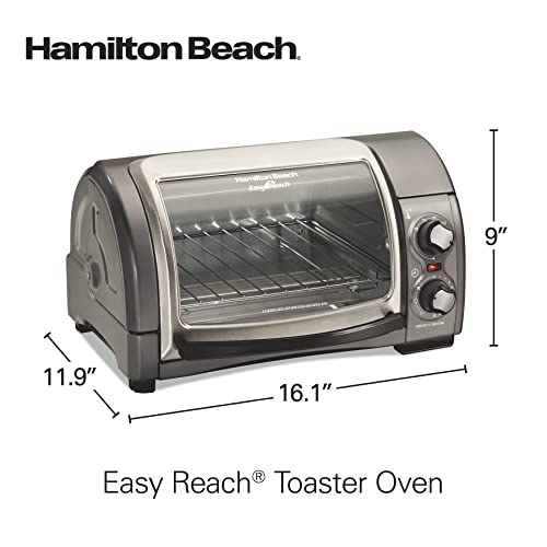 Hamilton Beach Easy Reach 4-Slice Countertop Toaster Oven With Roll-Top Door, 1200 Watts, Fits 9β Pizza, 3 Cooking Functions for Bake, Broil and Toast, Silver (31344DA)