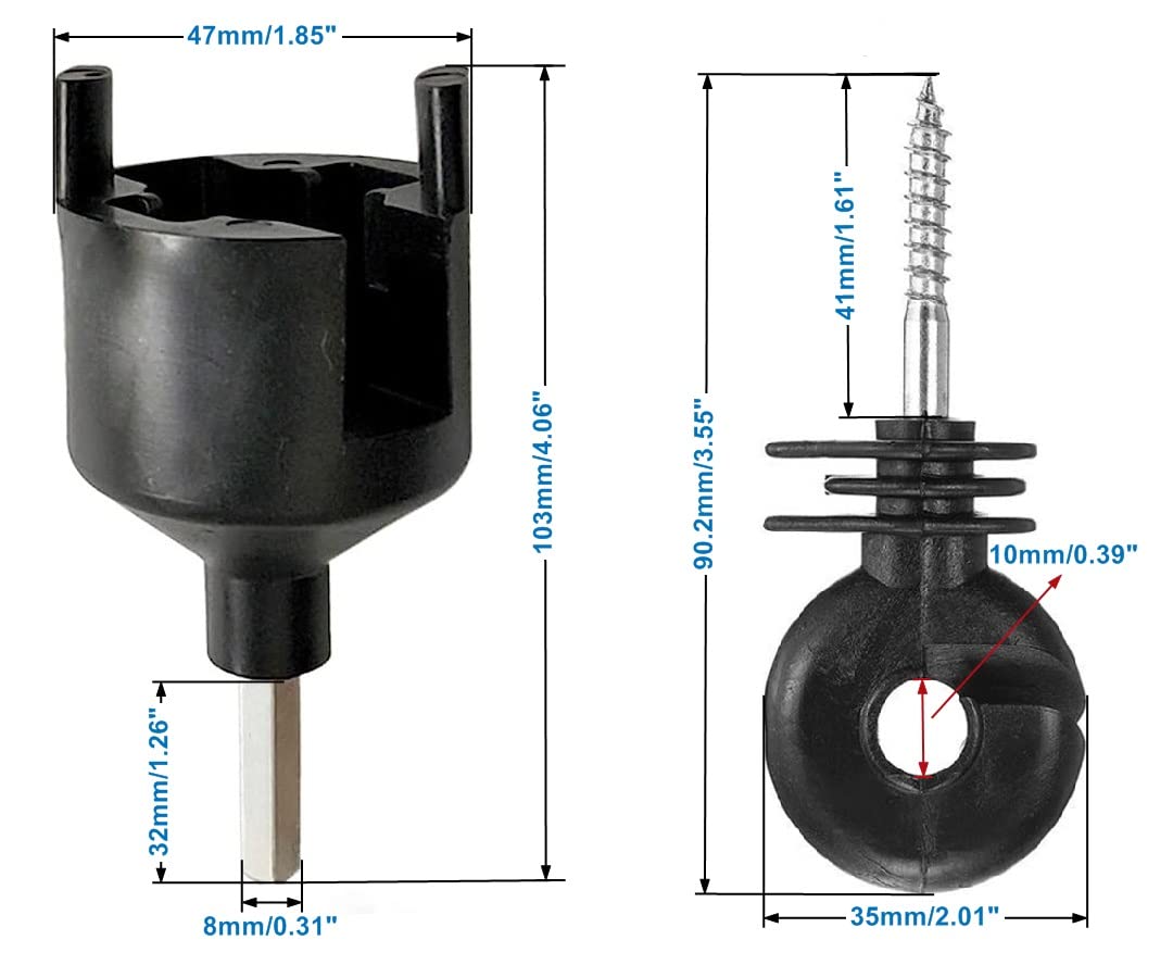 Sedmoon 100Pcs Electric Fence Insulator Screw-in Insulator Fence Ring Post Wood Post Insulator with Insulator Socket Tool (100)