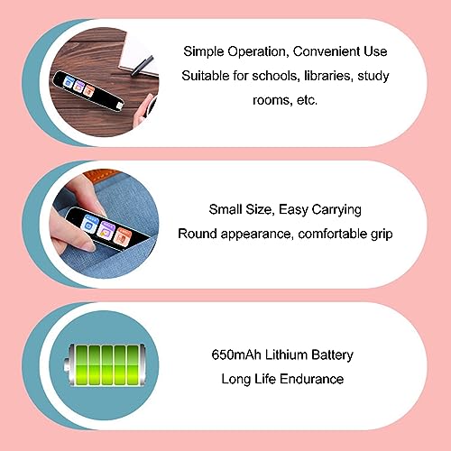 Diydeg Pen Scanner, Text Scanner, Portable OCR Digital Scanning Translation Pen, 1.97 Inch Touchscreen, English Chinese Language Learner