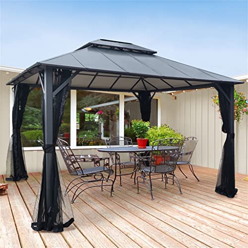 ADUH 12 ft. x 10 ft. Aluminum Hardtop Outdoor Patio Gazebo with Insulated Double-Roof Hardtop and Netting