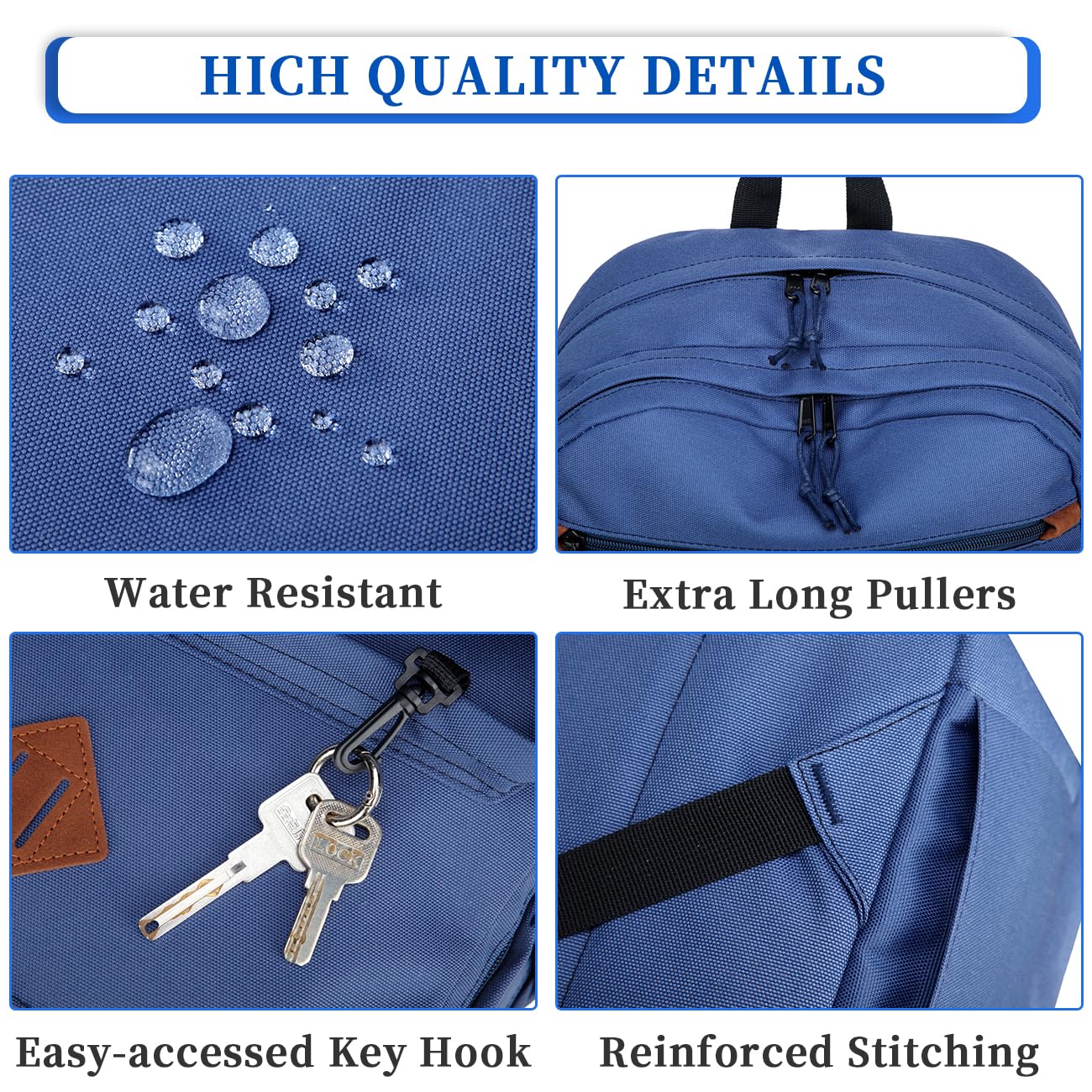 RAVUO School Backpack, Unisex Large Bookbag Water Resistant Lightweight Schoolbag Casual Daypack for High School/College/Teens/Travel/Work for Men Women Blue