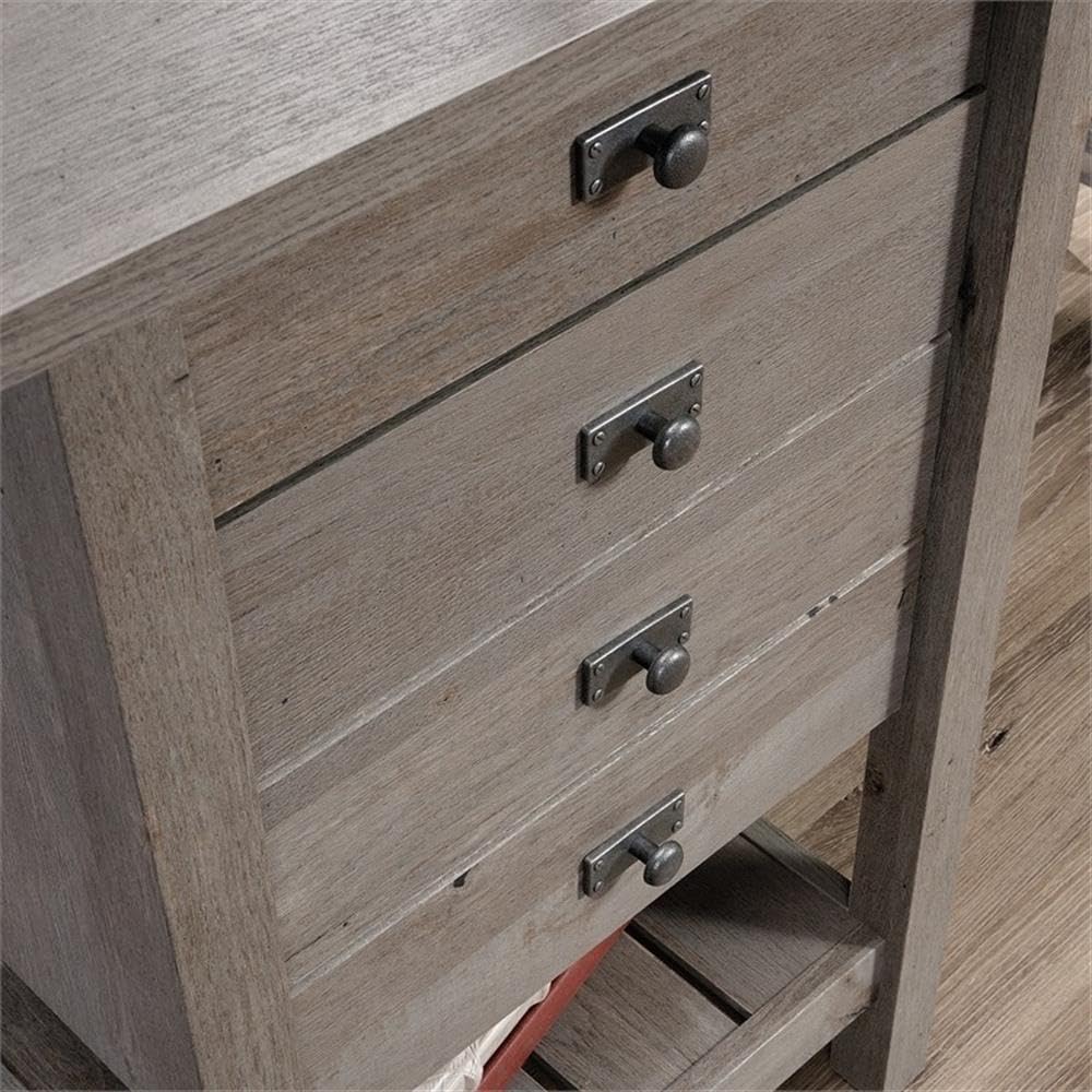 Pemberly Row Single Pedestal Desk in Engineered Wood-Mystic Oak Finish