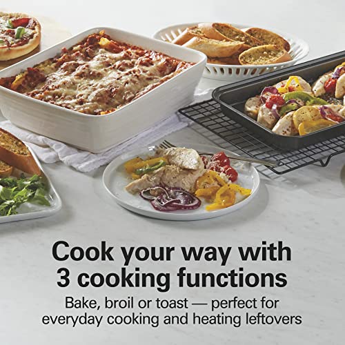 Hamilton Beach Easy Reach 4-Slice Countertop Toaster Oven With Roll-Top Door, 1200 Watts, Fits 9β Pizza, 3 Cooking Functions for Bake, Broil and Toast, Silver (31344DA)