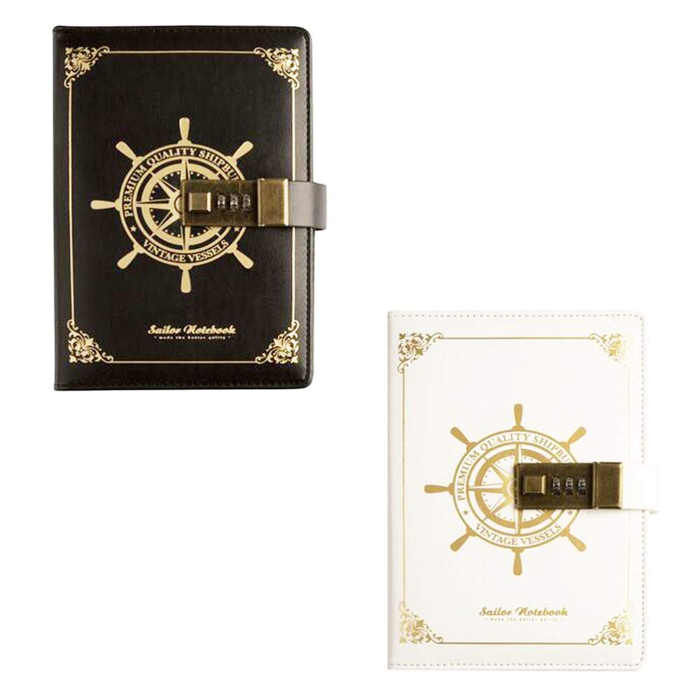 Diary And Notebook Digital Password Notebook Leather Binder Journal Combination Metal Code Lock Diary Print Bronzing Locking Journal Diary (Color : Black)