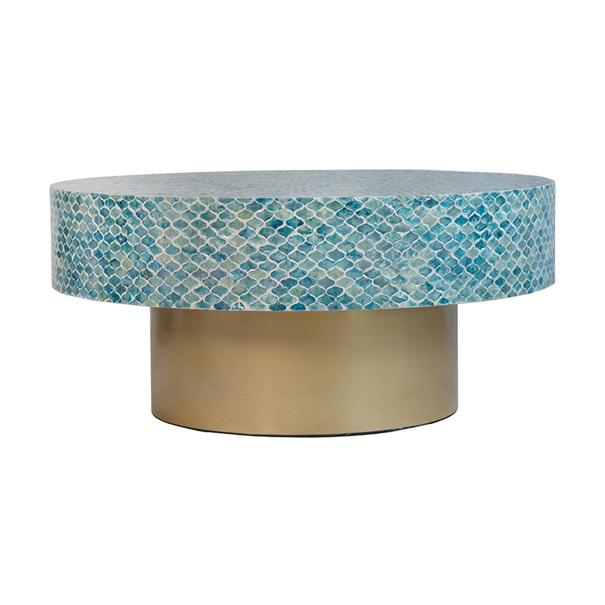 CC Home Furnishings Capiz Round Coffee Table with Pedestal Base - 35.25" - Blue