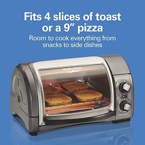 Hamilton Beach Easy Reach 4-Slice Countertop Toaster Oven With Roll-Top Door, 1200 Watts, Fits 9β Pizza, 3 Cooking Functions for Bake, Broil and Toast, Silver (31344DA)