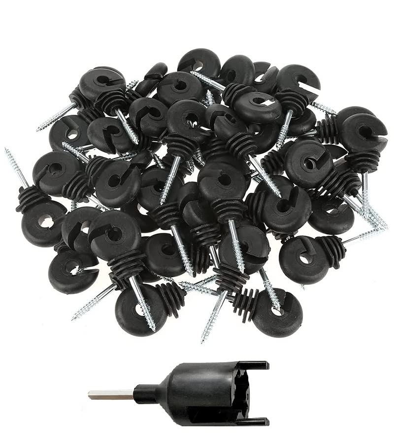 Sedmoon 100Pcs Electric Fence Insulator Screw-in Insulator Fence Ring Post Wood Post Insulator with Insulator Socket Tool (100)