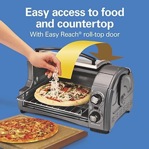 Hamilton Beach Easy Reach 4-Slice Countertop Toaster Oven With Roll-Top Door, 1200 Watts, Fits 9β Pizza, 3 Cooking Functions for Bake, Broil and Toast, Silver (31344DA)