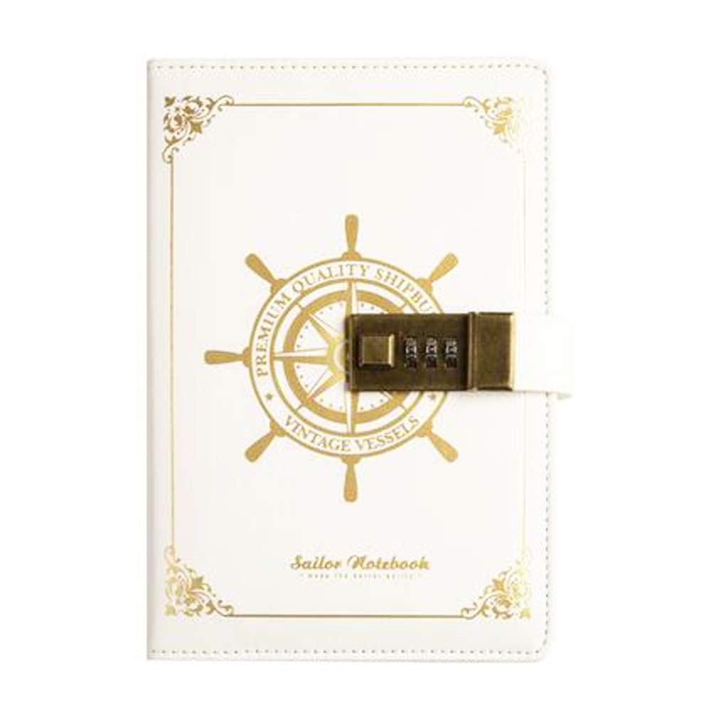 Diary And Notebook Digital Password Notebook Leather Binder Journal Combination Metal Code Lock Diary Print Bronzing Locking Journal Diary (Color : Black)
