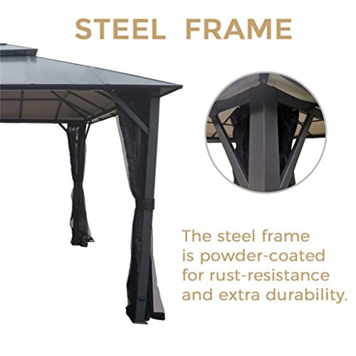 ADUH 12 ft. x 10 ft. Aluminum Hardtop Outdoor Patio Gazebo with Insulated Double-Roof Hardtop and Netting
