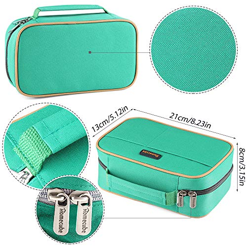 Homecube Pencil Case Big Capacity Storage Pen Bag Makeup Pouch Zippered Students Stationery Bag with Outer Pockets and Handle- 8.23x5.12x3.15"- Green