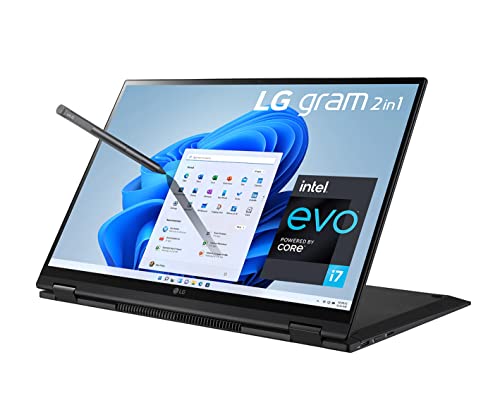 LG gram 16'' 2-in-1 Ultra-Lightweight Laptop, QHD IPS (2560 x 1600)16:10 TouchDisplay, 21 hr BatteryLife, Intel Evo Core i7-1165G7, Wi-Fi6, Thunderbolt4, Stylus Pen, Win 11 (16GB RAM | 512GB PCIe SSD)