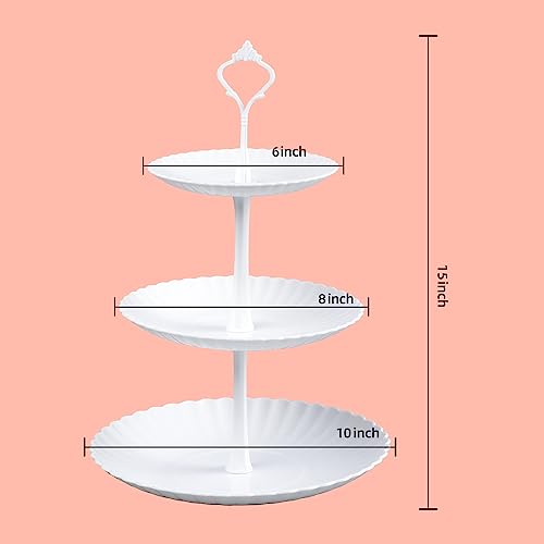3 Tier White Plastic Cupcake Stand Serving Tray for Party & Birthday Decorations Tiered Serving Stand Dessert Stand Tray- Elegant Display Tower for Cupcakes, Desserts(1 Pack)