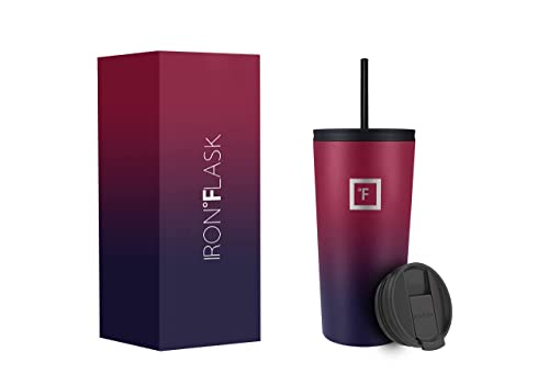 IRON °FLASK Classic Tumbler 2.0 - 20 Oz, 2 Lids (Straw/Flip), Vacuum Insulated Stainless Steel Bottle, Modern Double Walled, Simple Thermo Travel Mug, Hydro Water Metal Canteen - Dark Rainbow